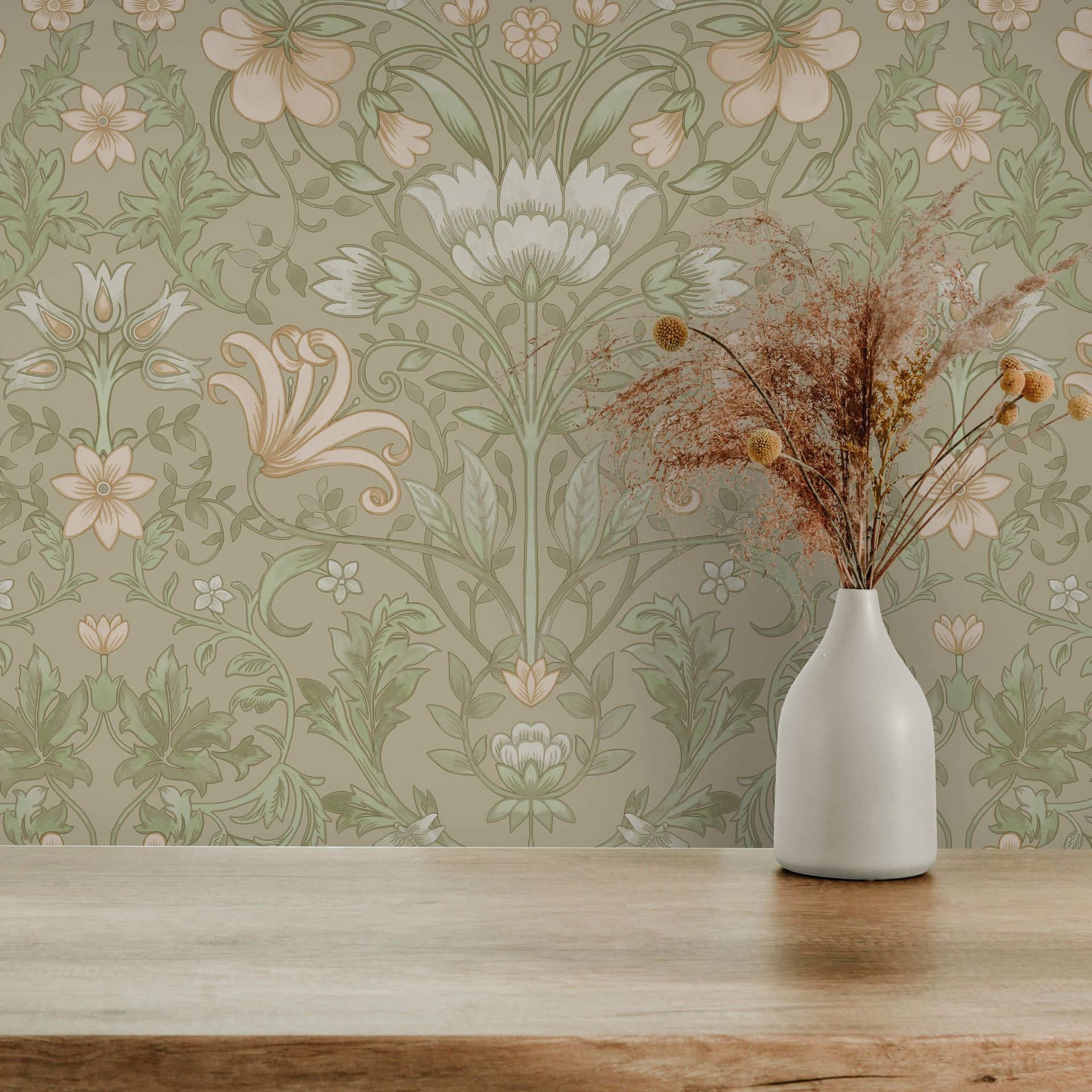 Vintage Floral Beige William Morris Style Wallpaper 13551 | 13551