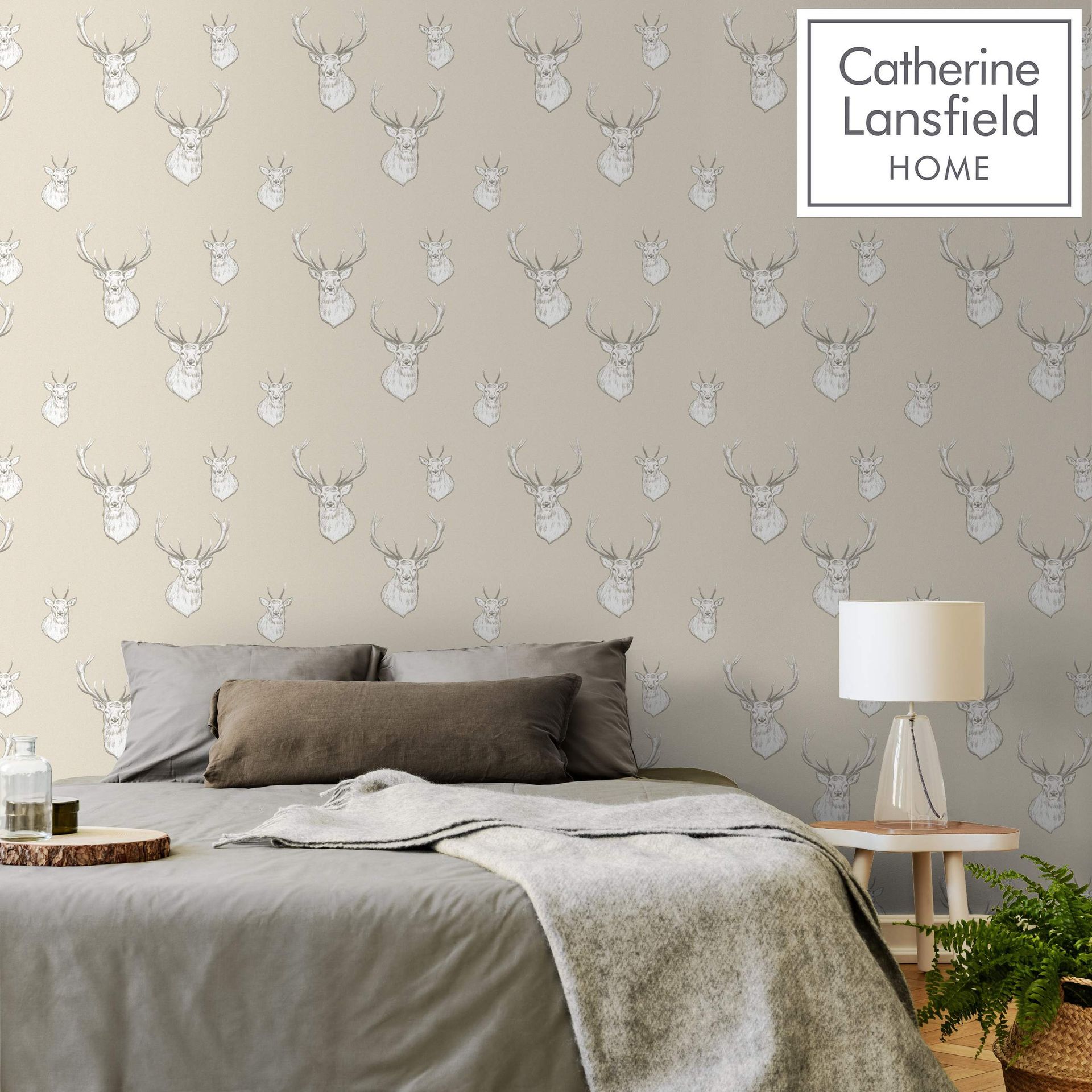 Stag Head Deer Cream Beige Animal Woodland Wallpaper by Catherine ...