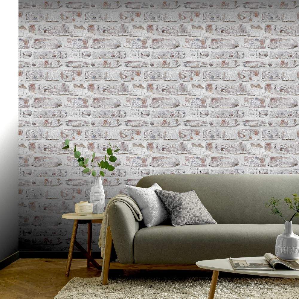 White Washed Wall White Brick Effect Wallpaper 671100 | 671100