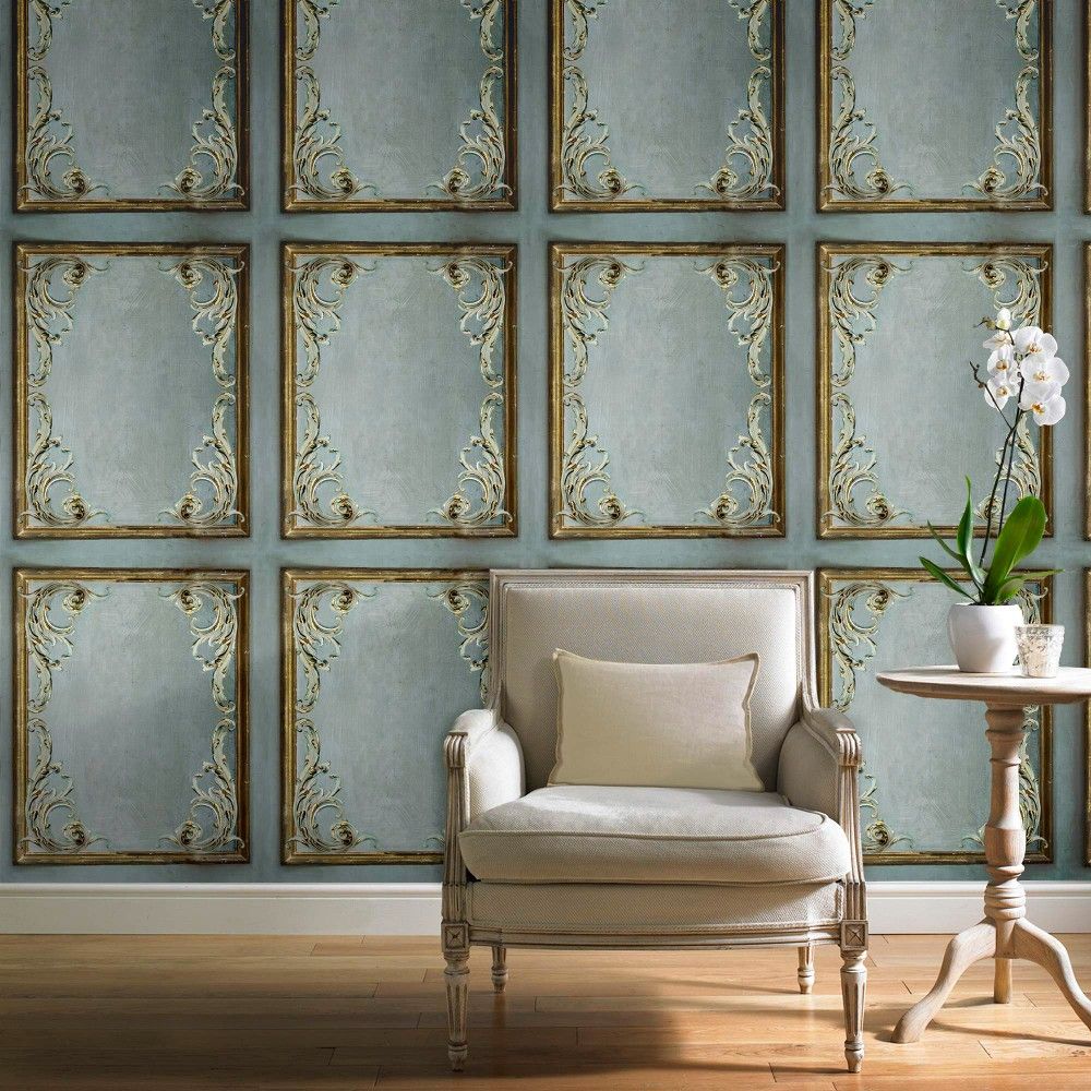 Rococo Panel Grey & Metallic Gold Paul Moneypenny Wallpaper | 191501