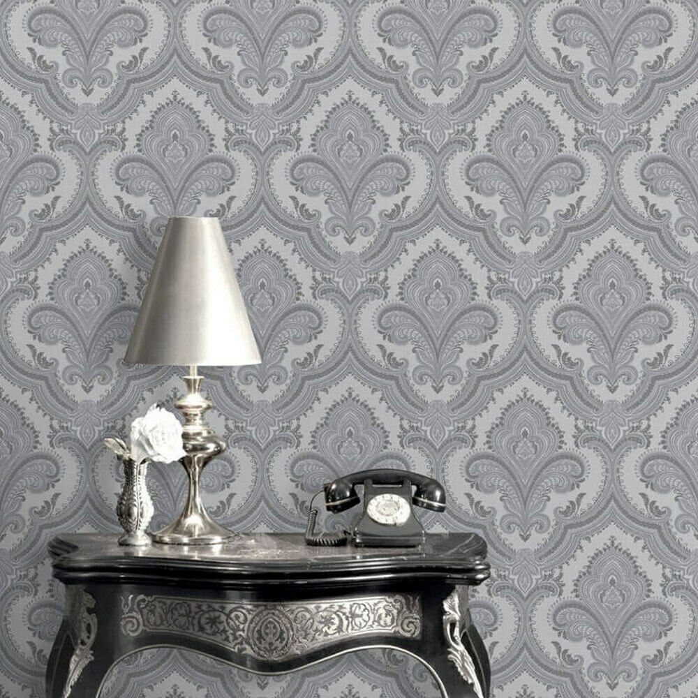 Sassari Damask Silver | Silver Damask Wallpaper | 520316