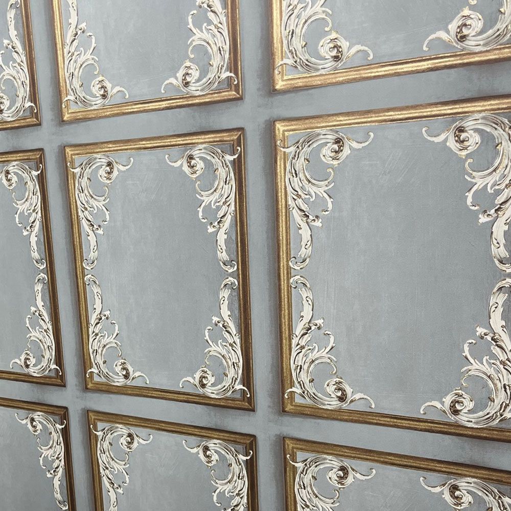 Rococo Panel Grey & Metallic Gold Paul Moneypenny Wallpaper | 191501