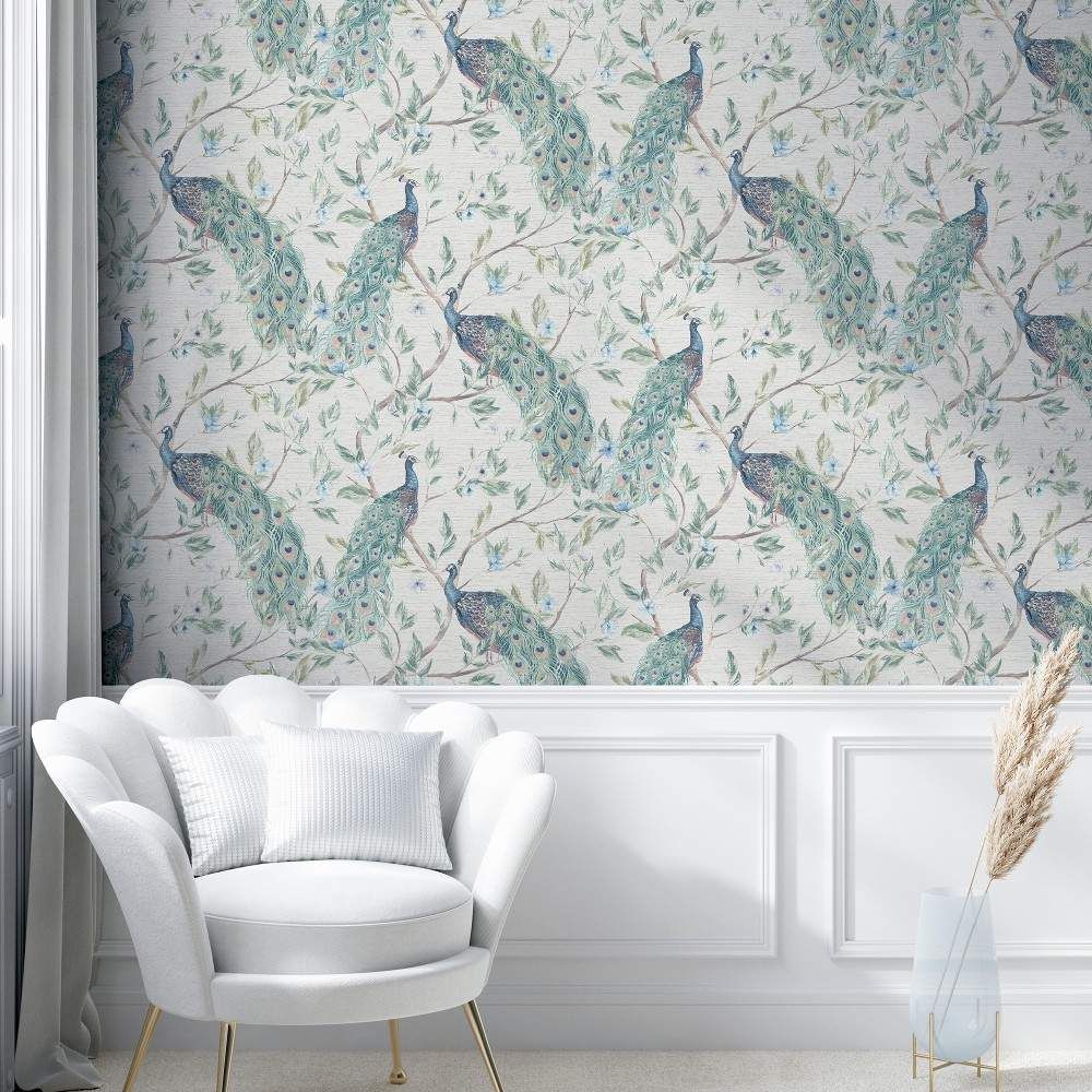 Keeka Bird Mint Blue Peacock | Arthouse Blue Peacock Wallpaper | 923708