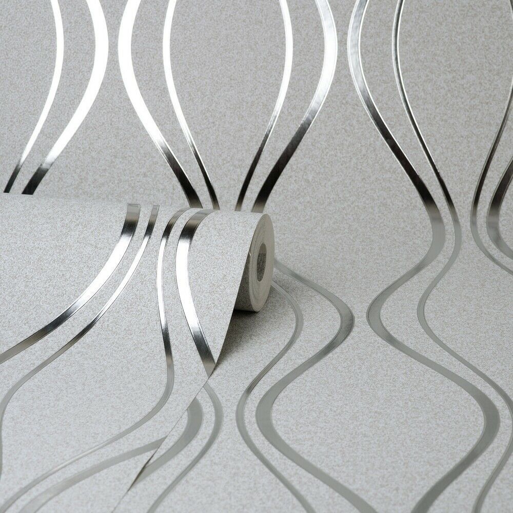 Vymura Platinum Wave Silver Foil Vinyl Wallpaper FD42800 | FD42800