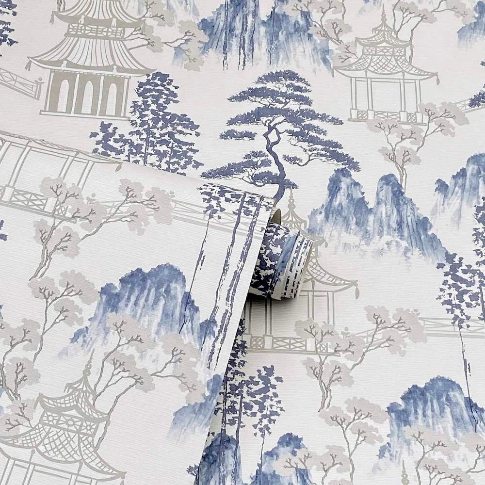 Japanese Pagoda Blue & Grey Wallpaper 924803 | 924803