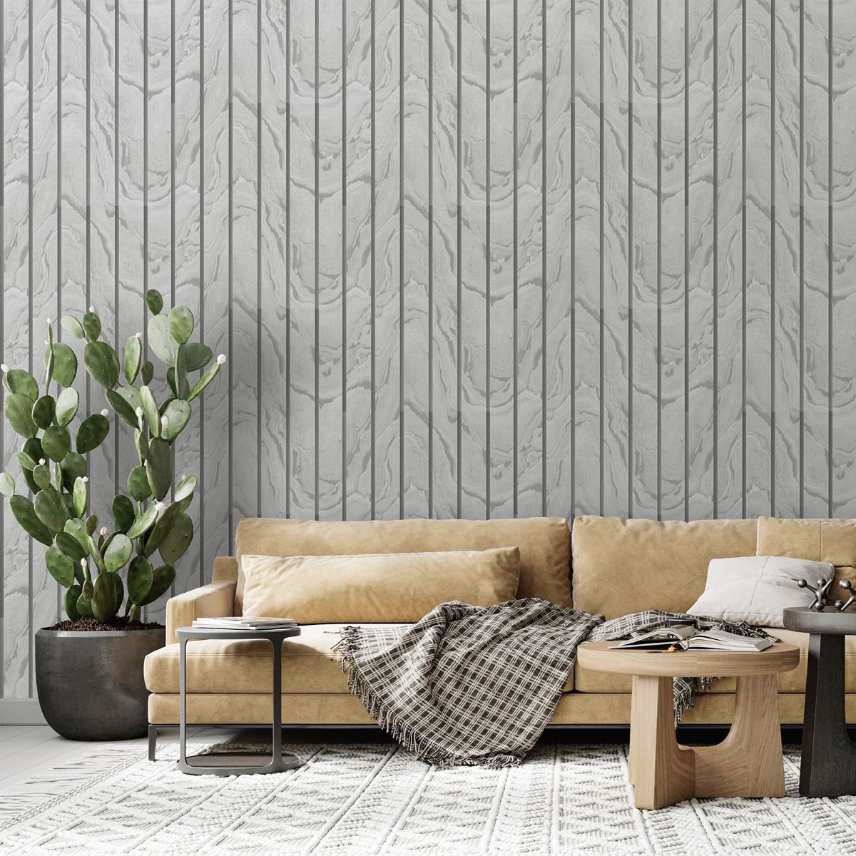 Wood Grain Panel Grey & Silver Wallpaper 193502 | 193502