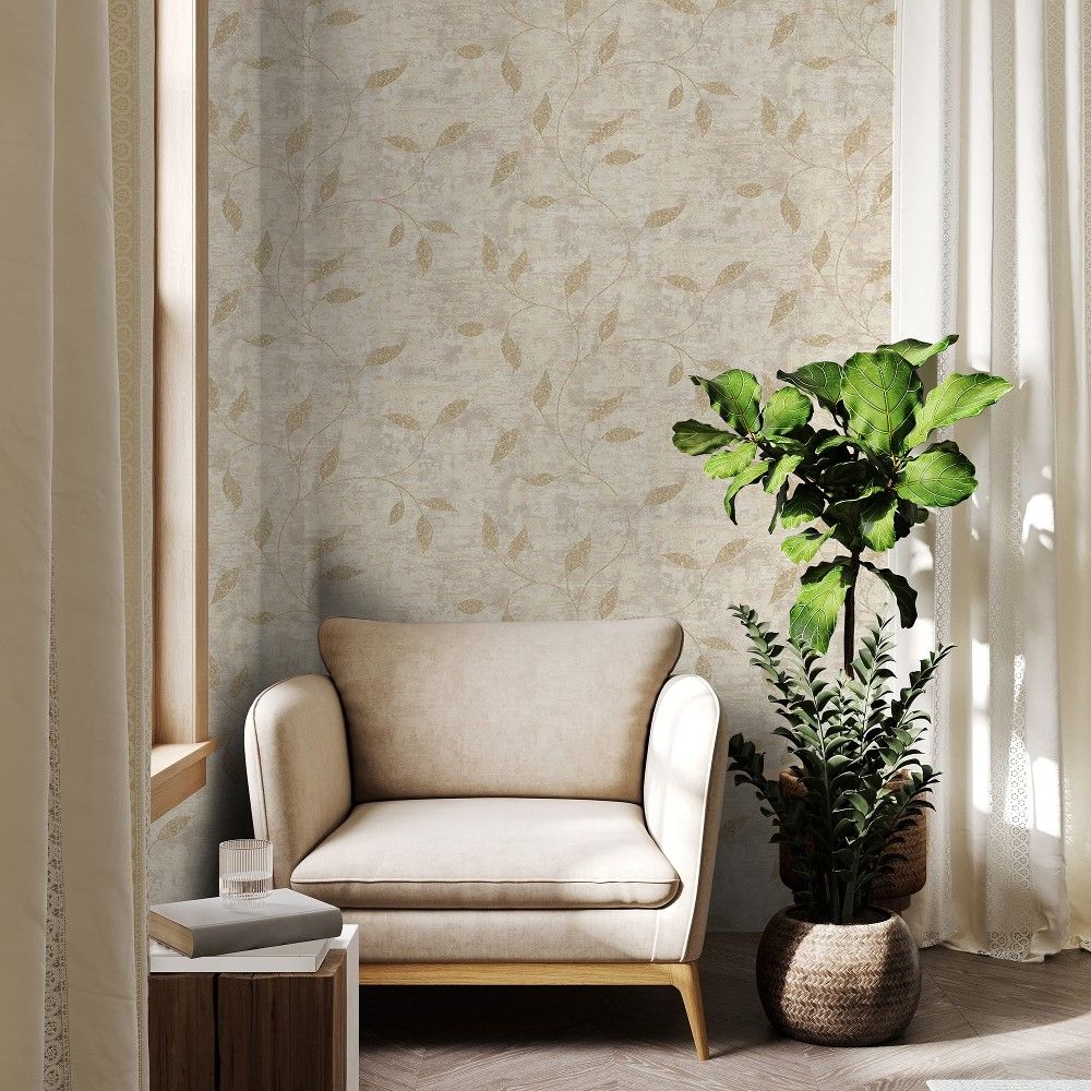 Ornamental Leaf Cream Vinyl Wallpaper | Graham & Brown | 128805