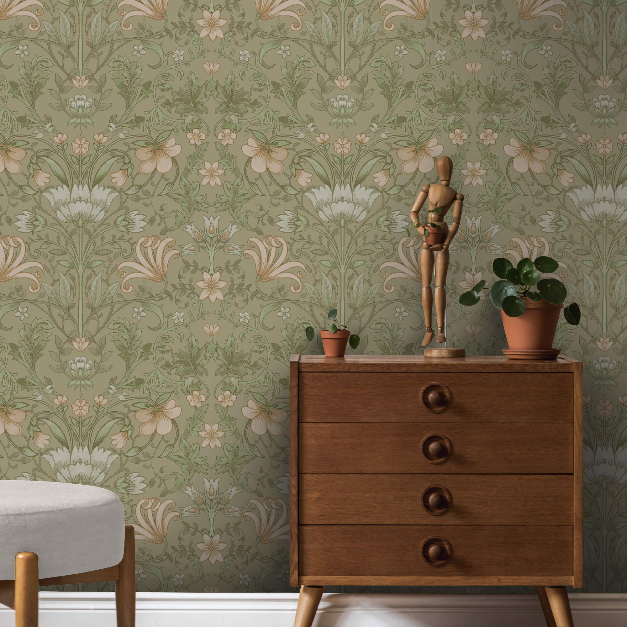Vintage Floral Beige William Morris Style Wallpaper 13551 | 13551