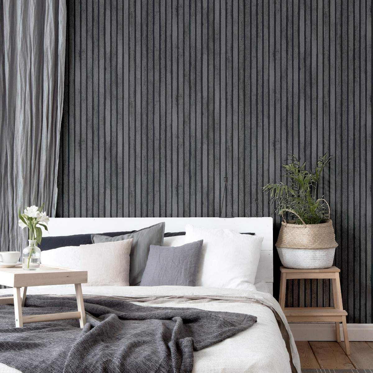 Wood Slats Charcoal Grey | Arthouse Wooden Slats Wallpaper | 923801