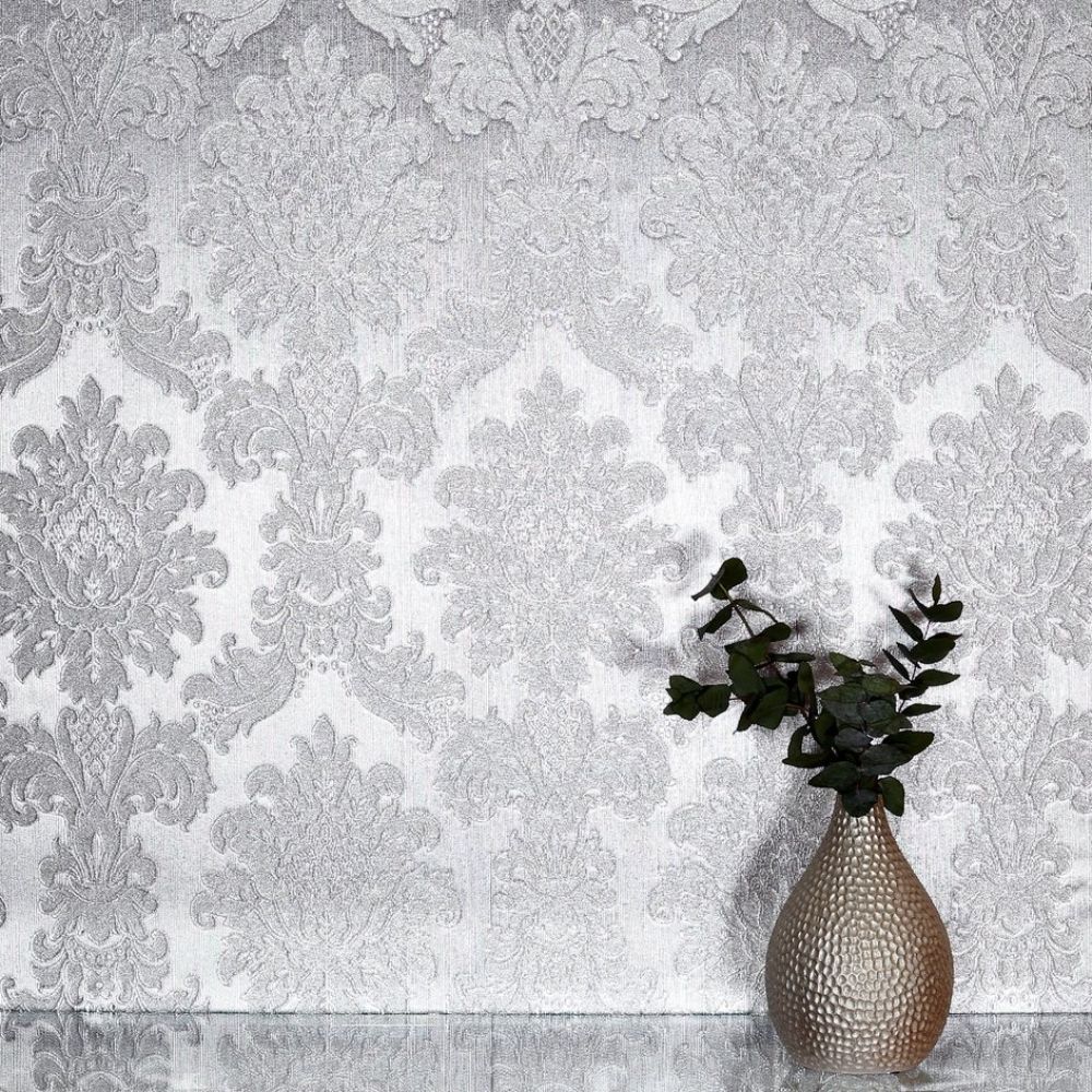 Opulence Silver Damask Metallic Wallpaper 297005 | 297005