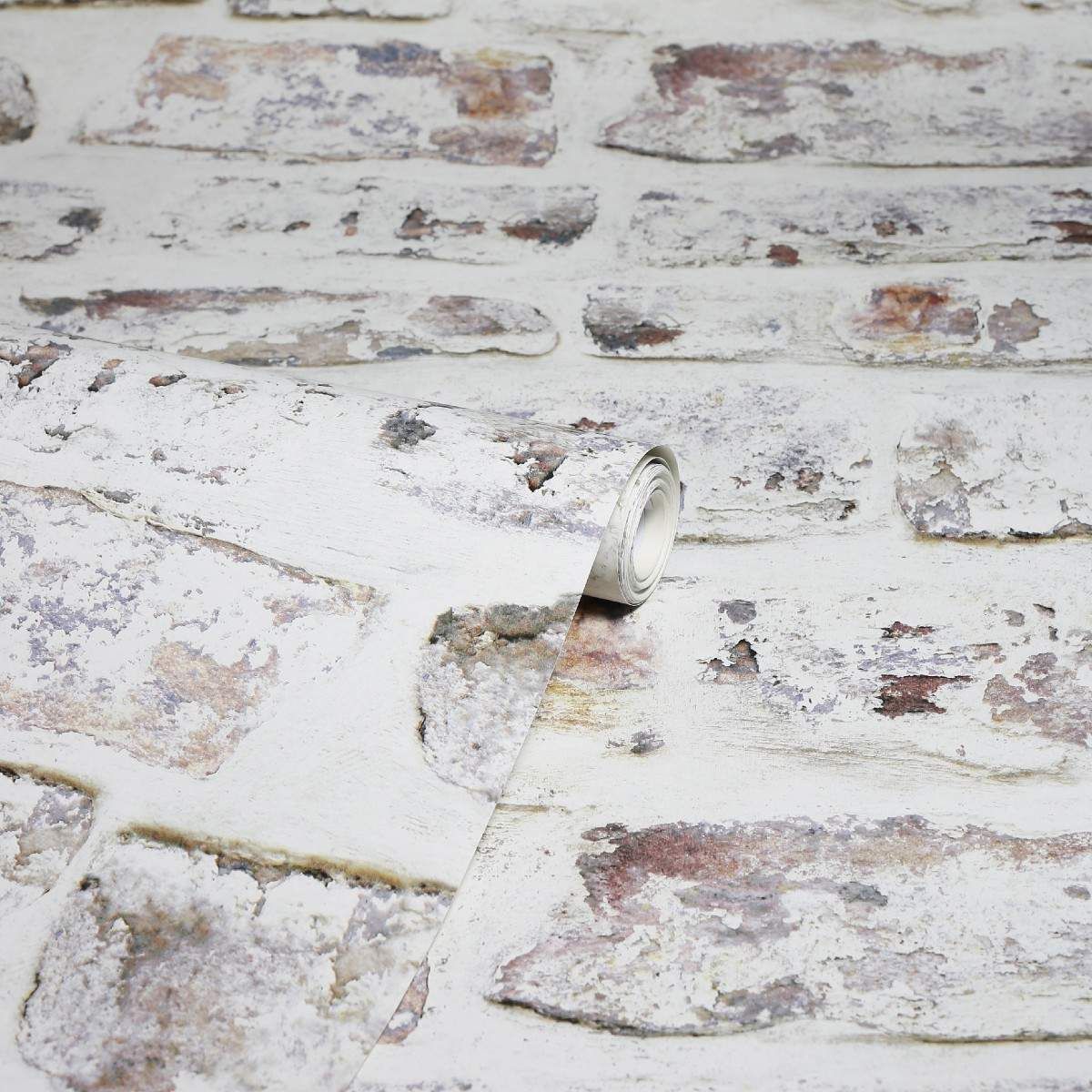 White Washed Wall White Brick Effect Wallpaper 671100 | 671100