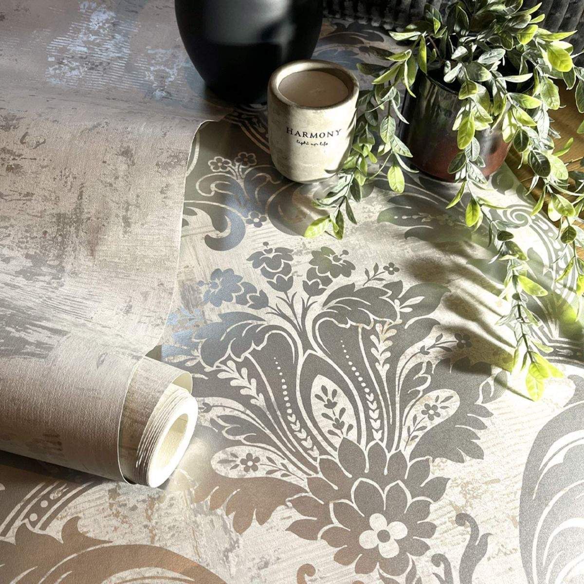 Plaster Damask Metallic Silver Wallpaper | Moda | 2317