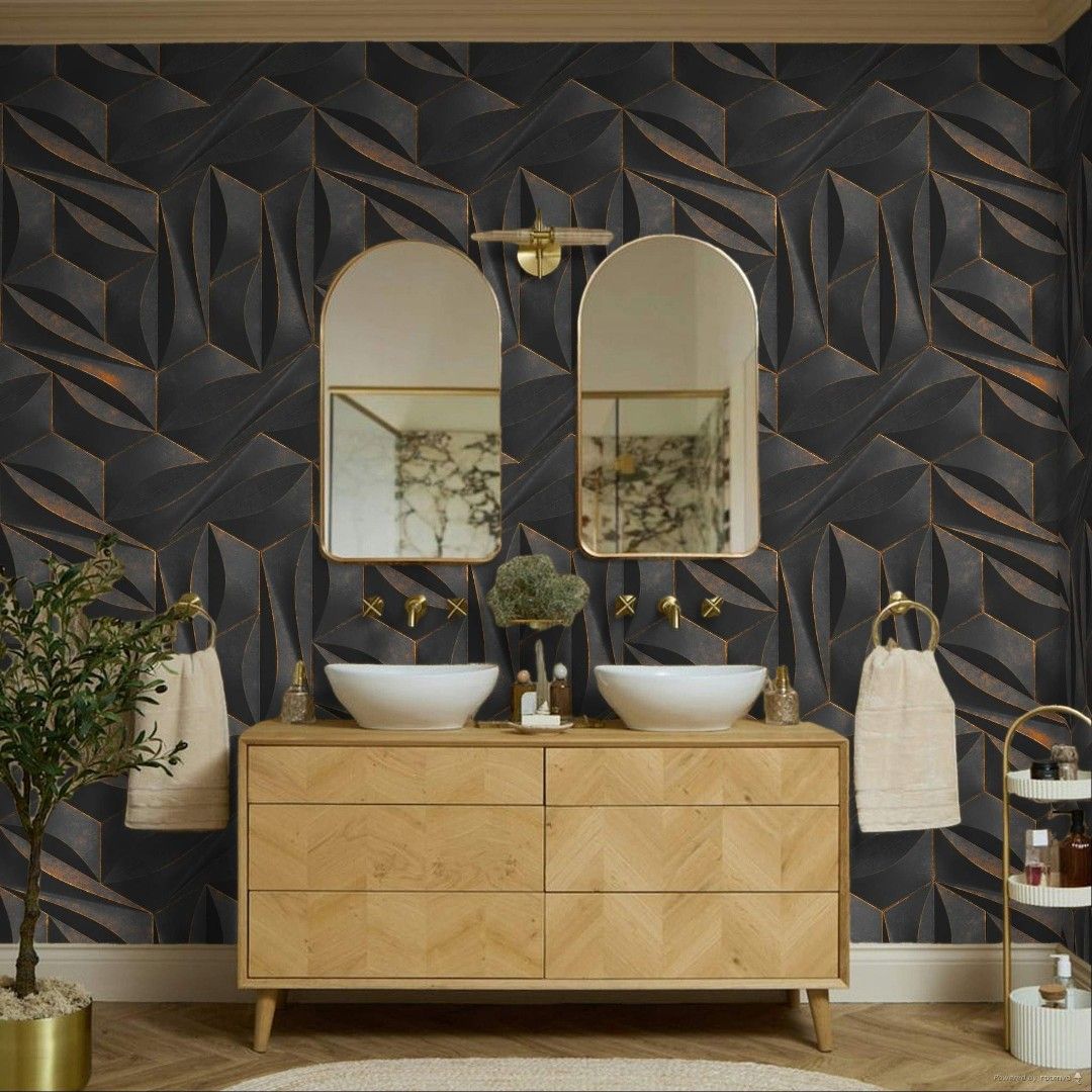 3D Effect Geometric Mural Charcoal Dubai Collection Vinyl 391791 | 391791