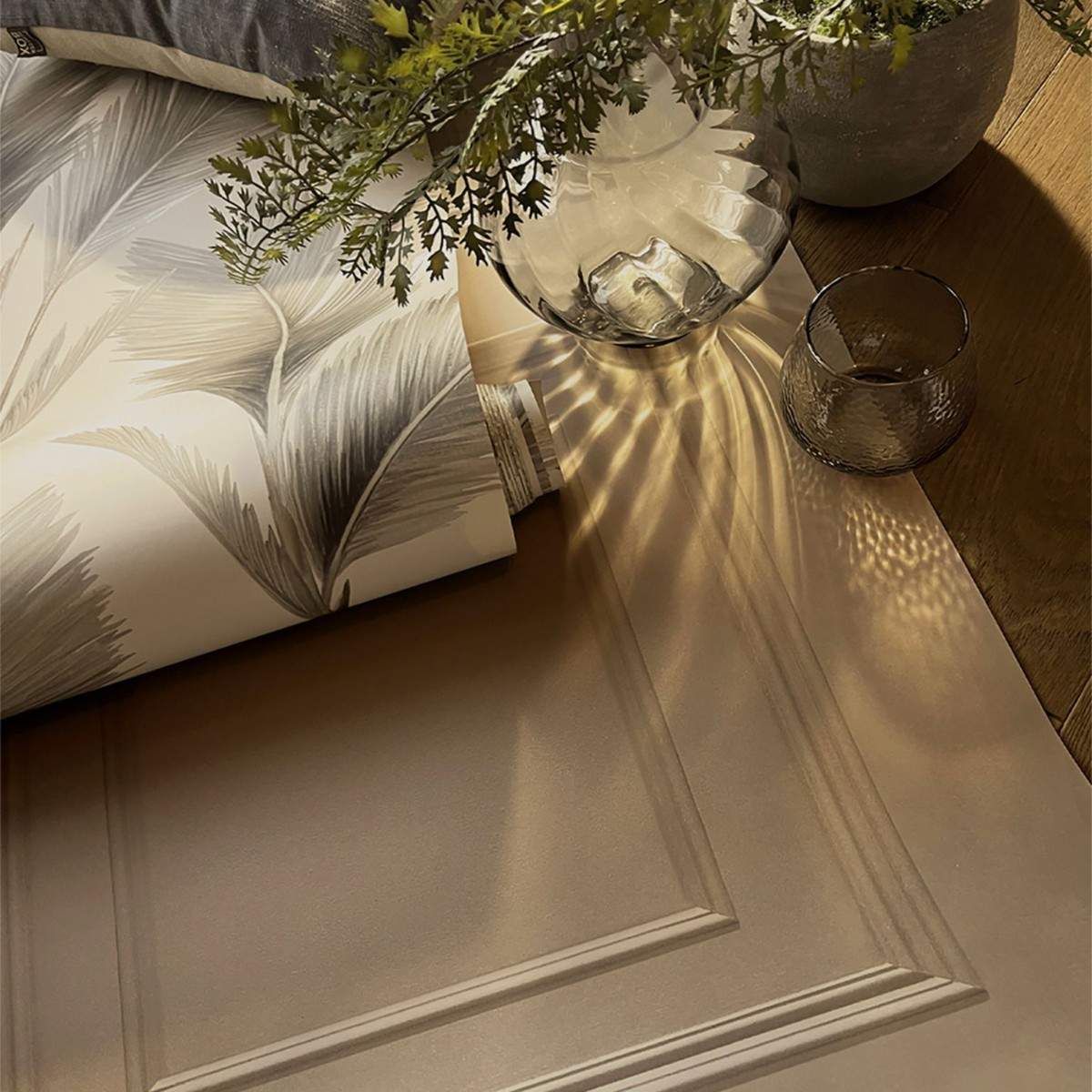 Oliana Panel Effect Beige Wallpaper | Belgravia Decor | 8497