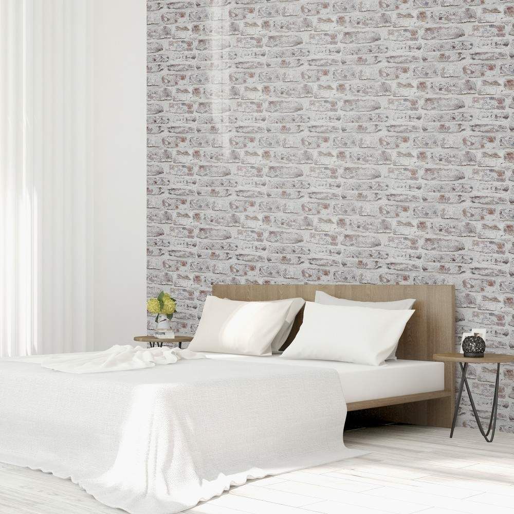 White Washed Wall White Brick Effect Wallpaper 671100 | 671100