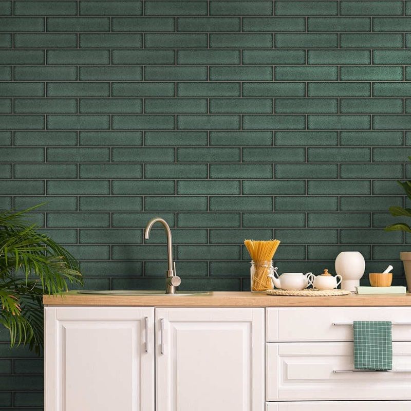 Celadon Gloss Tile Emerald Kitchen & Bathroom Vinyl Wallpaper 89386 | 89386