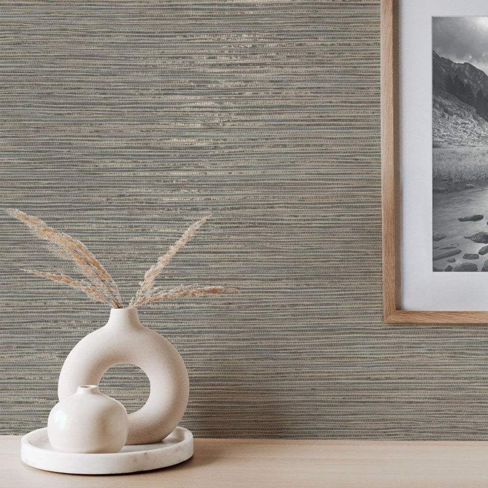 Fusion Texture Stone Grey Metallic Grasscloth Vinyl Wallpaper M1767 | M1767