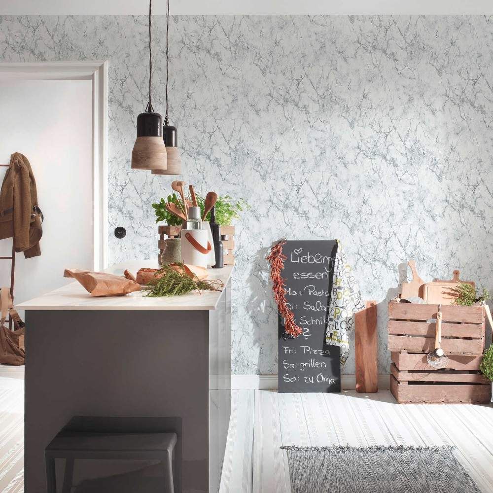 Fine Marble White & Black Vinyl Wallpaper 36157-2 | 36157-2