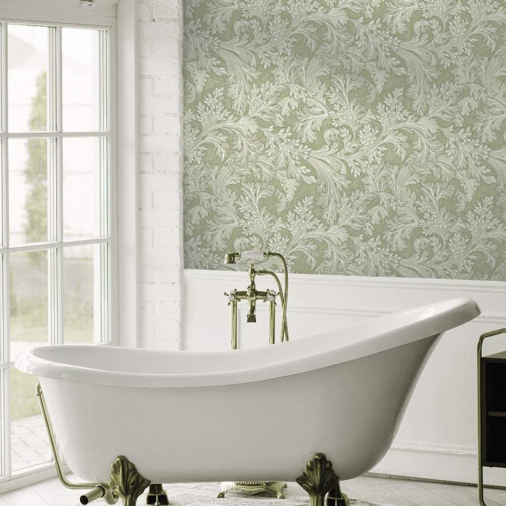 Botanical Scroll Sage Green Curling Leaves Wallpaper 13720 | 13720