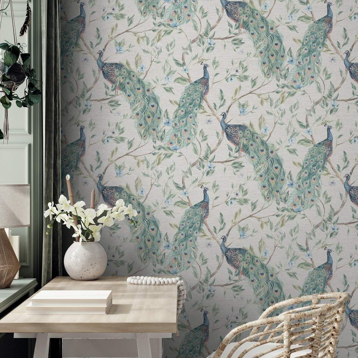 Keeka Bird Mint Blue Peacock | Arthouse Blue Peacock Wallpaper | 923708