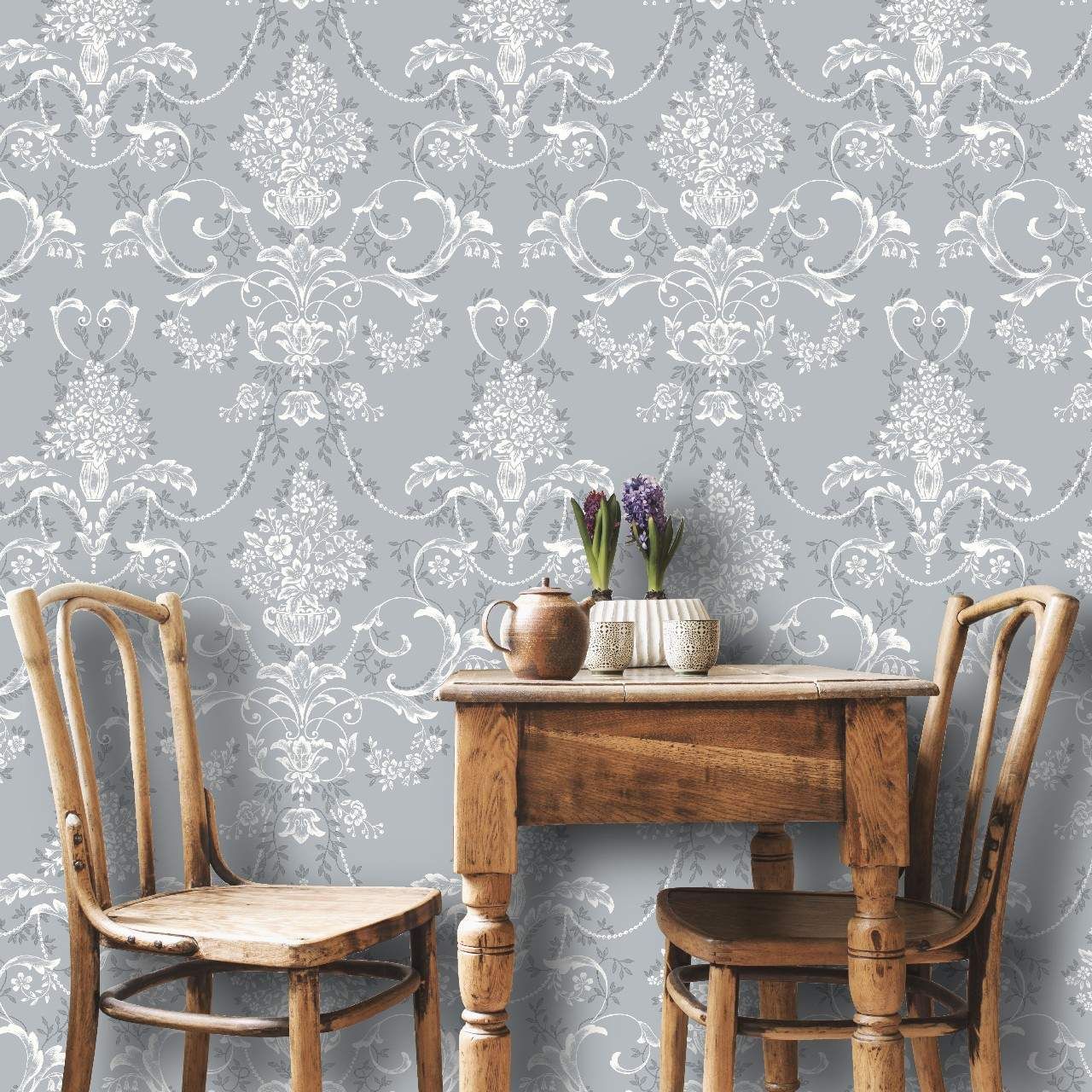 Amelia Damask French Blue Wallpaper | The Design Library | 260246
