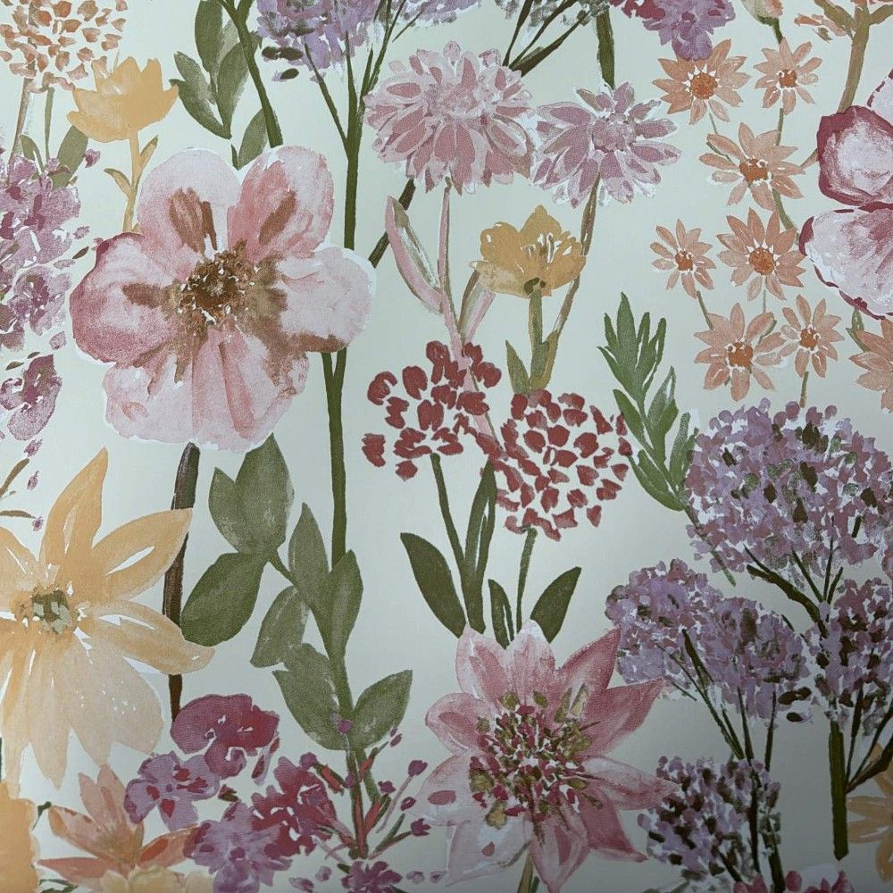 Wildflowers Meadow Cream & Pink Floral Wallpaper A61603 | A61603
