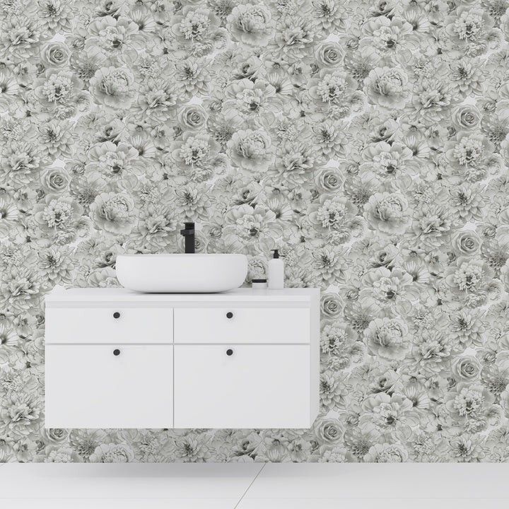 Glitter Bloom Silver Floral Liquid Glitter 3D Wallpaper 692803 | 692803