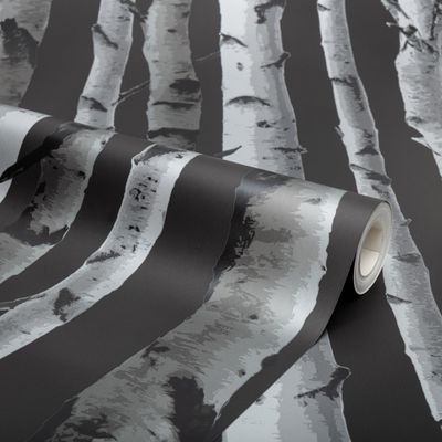 Birch Trees Black and Silver | Fine Decor Birch Tree Wallpaper | FD31052