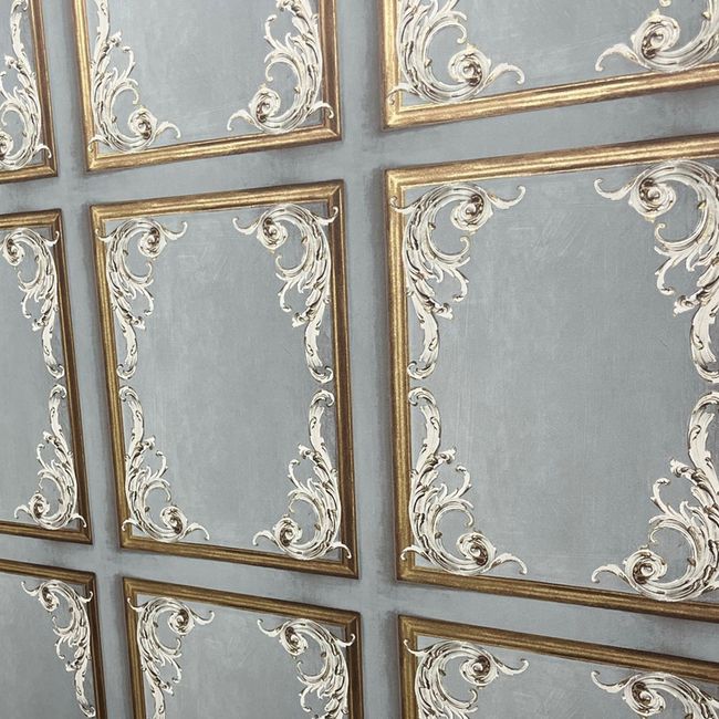 Rococo Panel Grey & Metallic Gold Paul Moneypenny Wallpaper | 191501