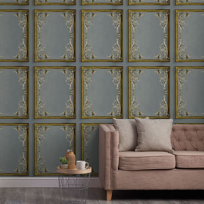 Rococo Panel Grey & Metallic Gold Paul Moneypenny Wallpaper | 191501