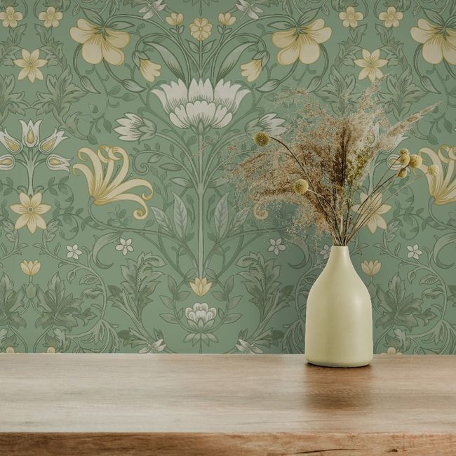 Vintage Floral Green William Morris Style Wallpaper 13550 | 13550