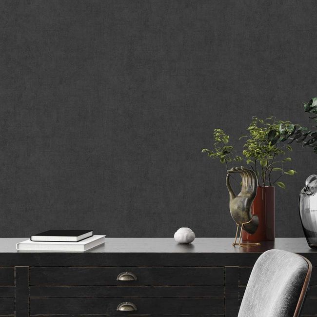 Cuba Black Faux Distressed Textured Vinyl Wallpaper 38025-1 | 38025-1