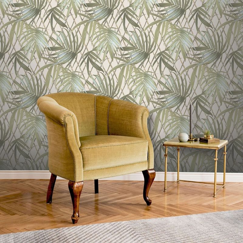 Paradise Palm Leaf Textured Heavyweight Vinyl Cream & Green Wallpaper 539561 | 539561