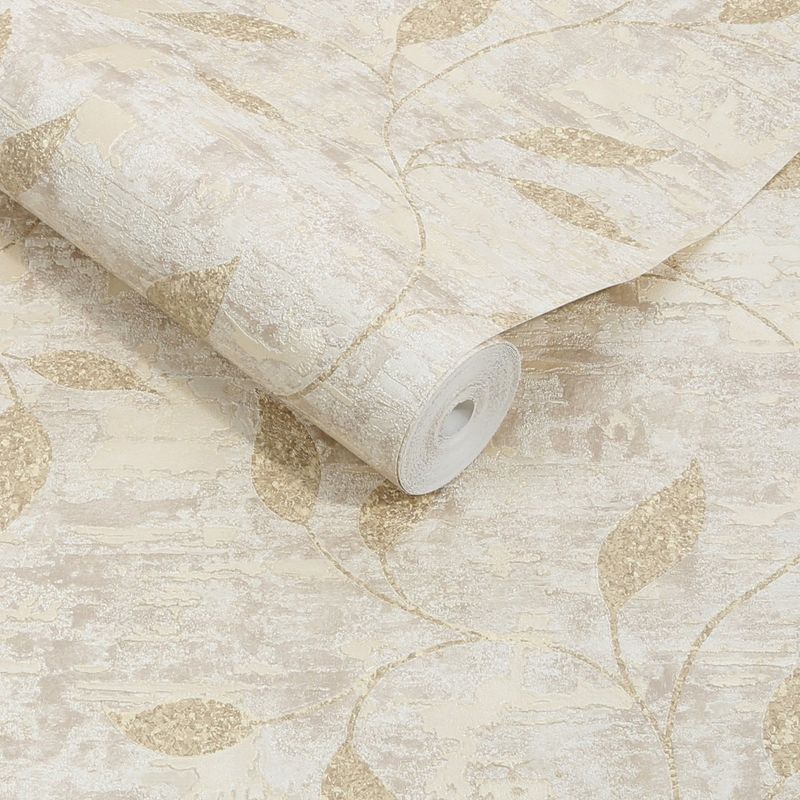 Ornamental Leaf Cream Vinyl Wallpaper | Graham & Brown | 128805
