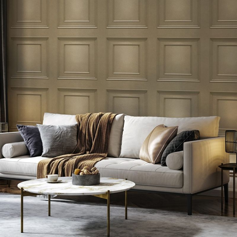 Amara Panel Effect Champagne Wallpaper | Belgravia Decor 7401