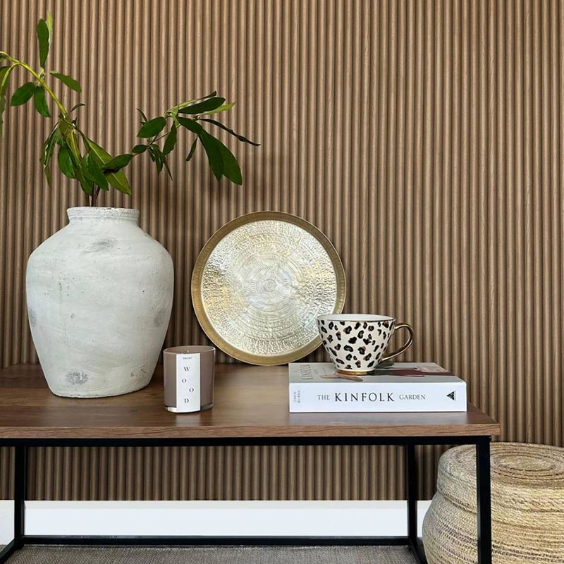 Ribbed Wood Walnut Panelled Wallpaper 2323 | Belgravia Decor
