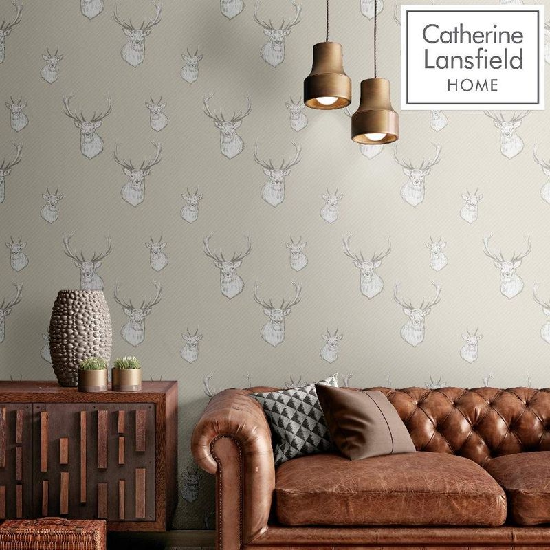 Stag Head Deer Cream Beige Animal Woodland Wallpaper by Catherine ...